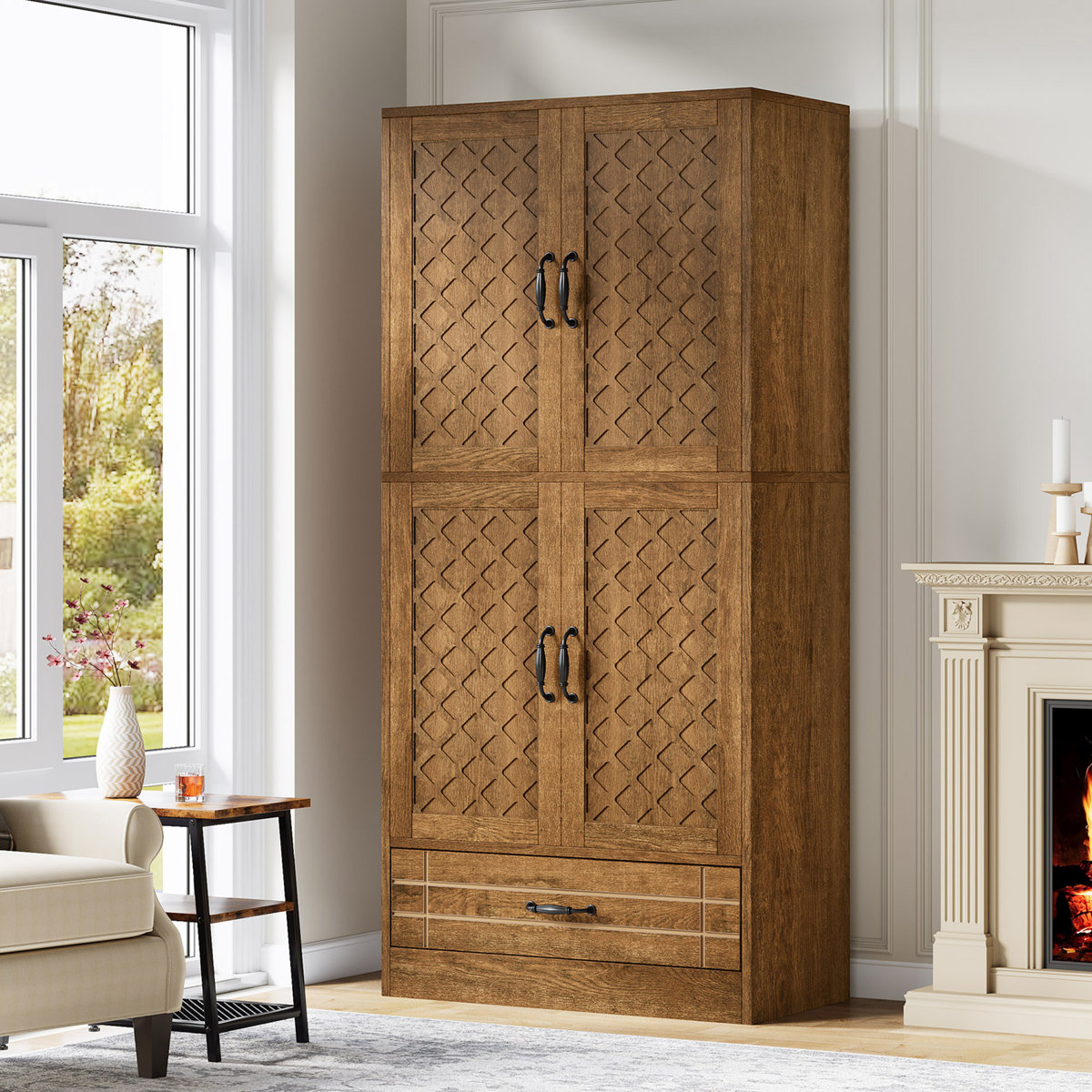 Millwood Pines 70 "Standard Storage Bookcase with Door and Drawer, Farmhouse Tall Book Cabinet ...